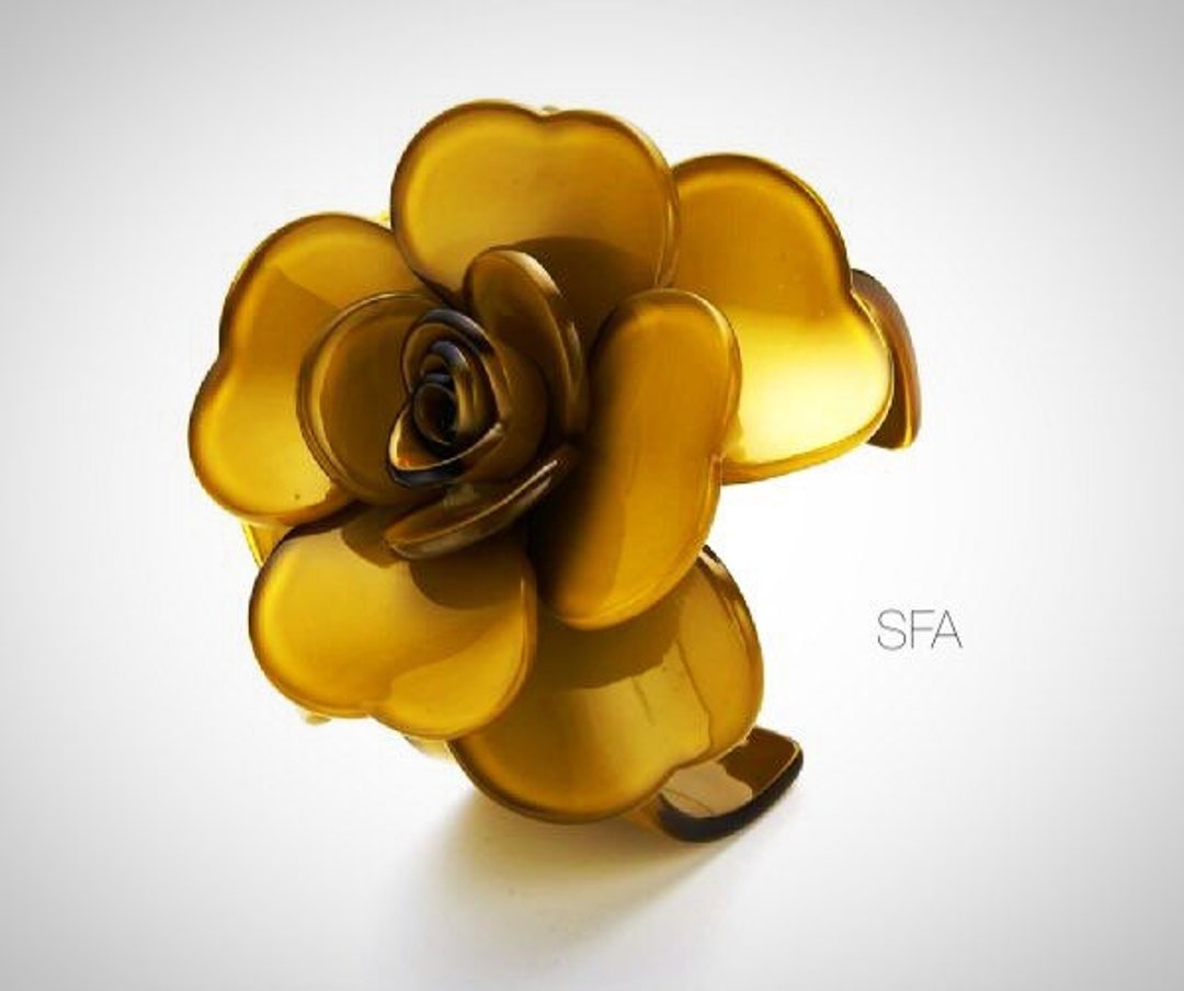 Muted Gold Acrylic Flower Bangle, Statement Piece - Etsy