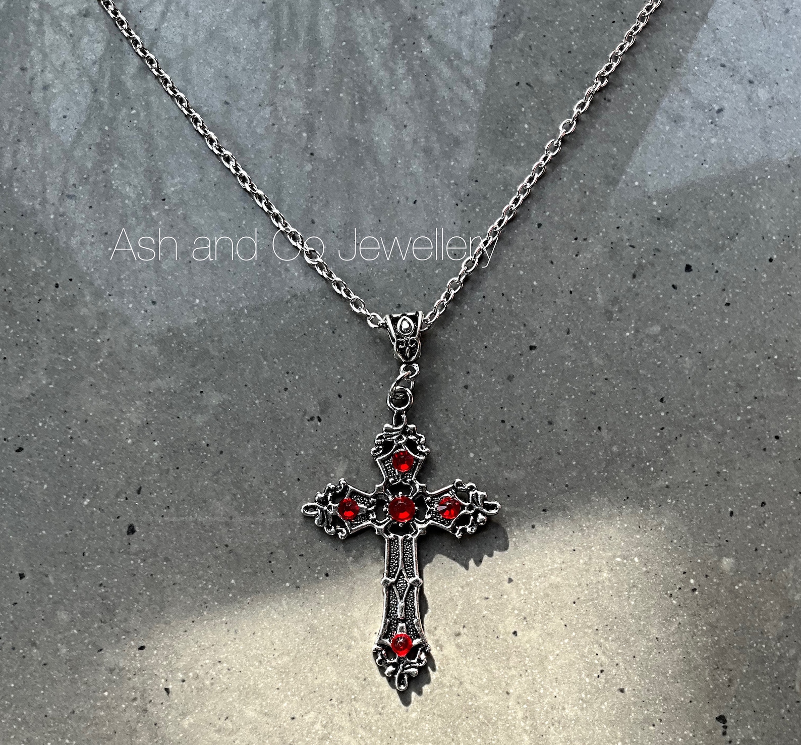 Large Vintage Style Cross, Crucifix Necklace, With Ruby Blood Red ...