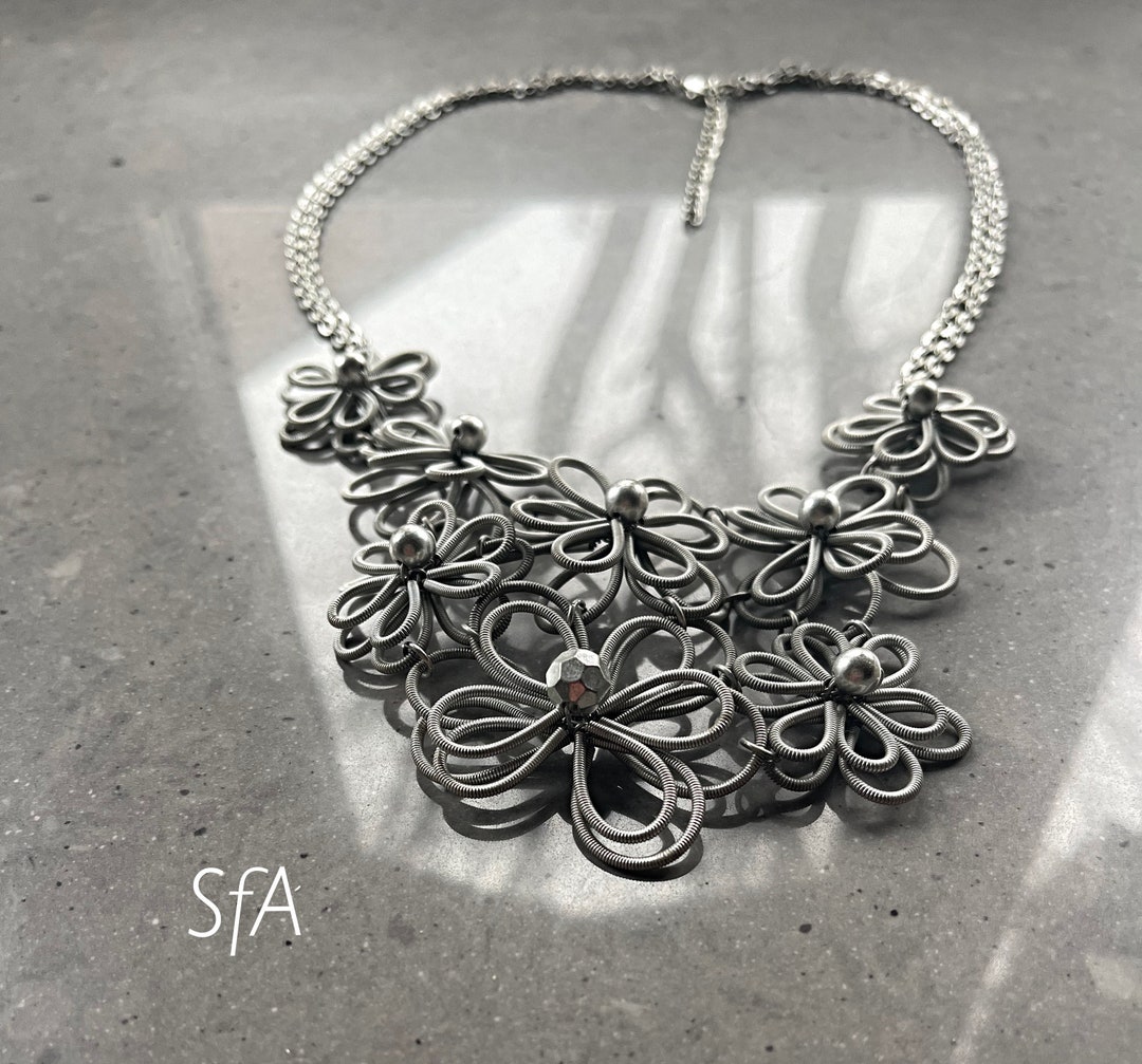 Dulled Silver Tone Flower Necklace, Spring Floral Jewelry - Etsy