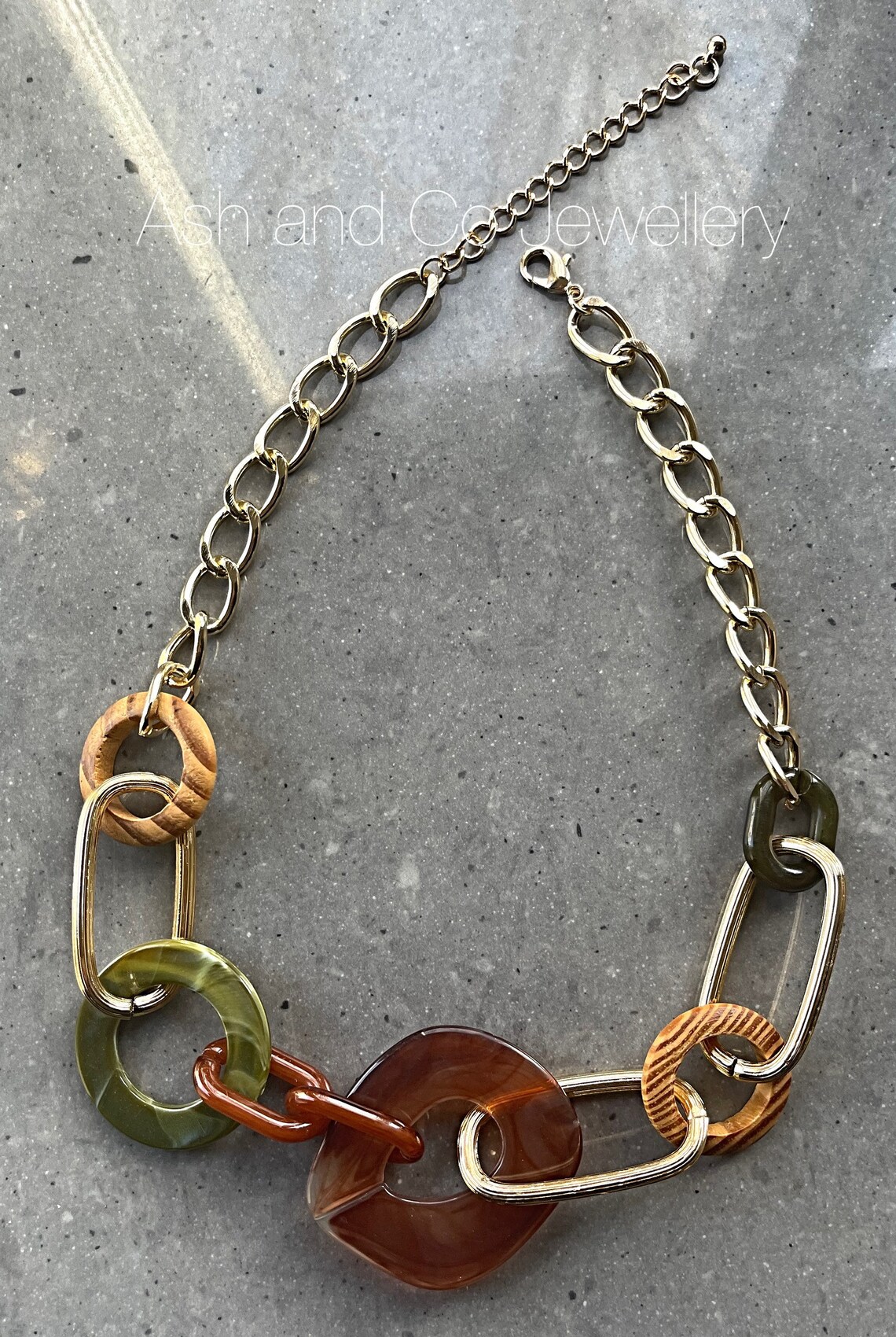 Acrylic Multi Coloured Tortoise Shell Gold Linked Necklace. With a ...