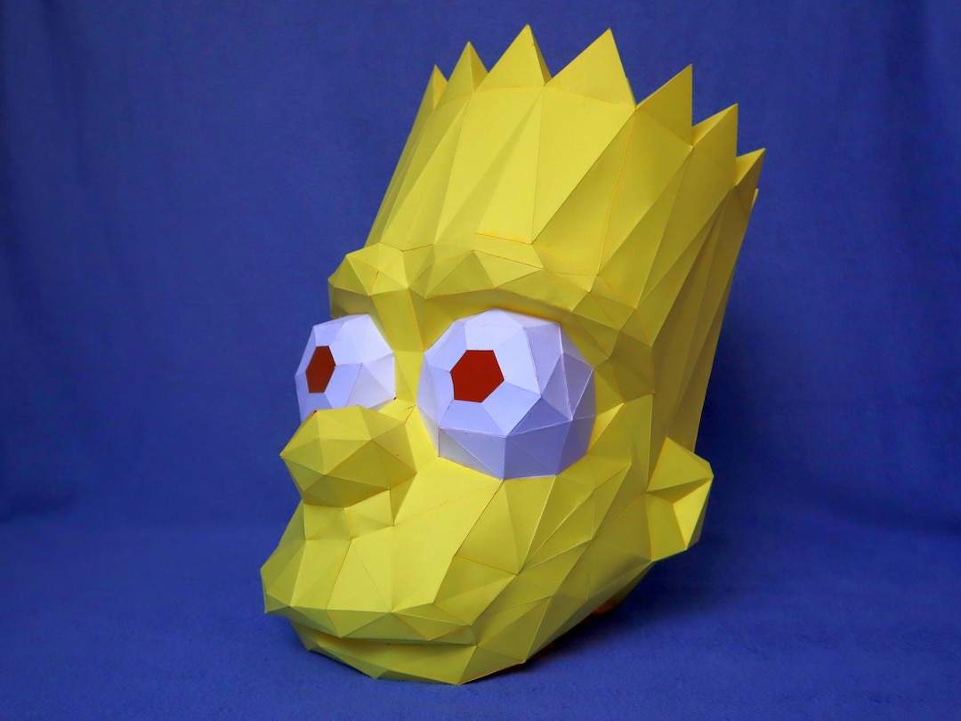Bart Simpson Head Papercraft, Low Poly Paper Craft Template. PDF DXF ...