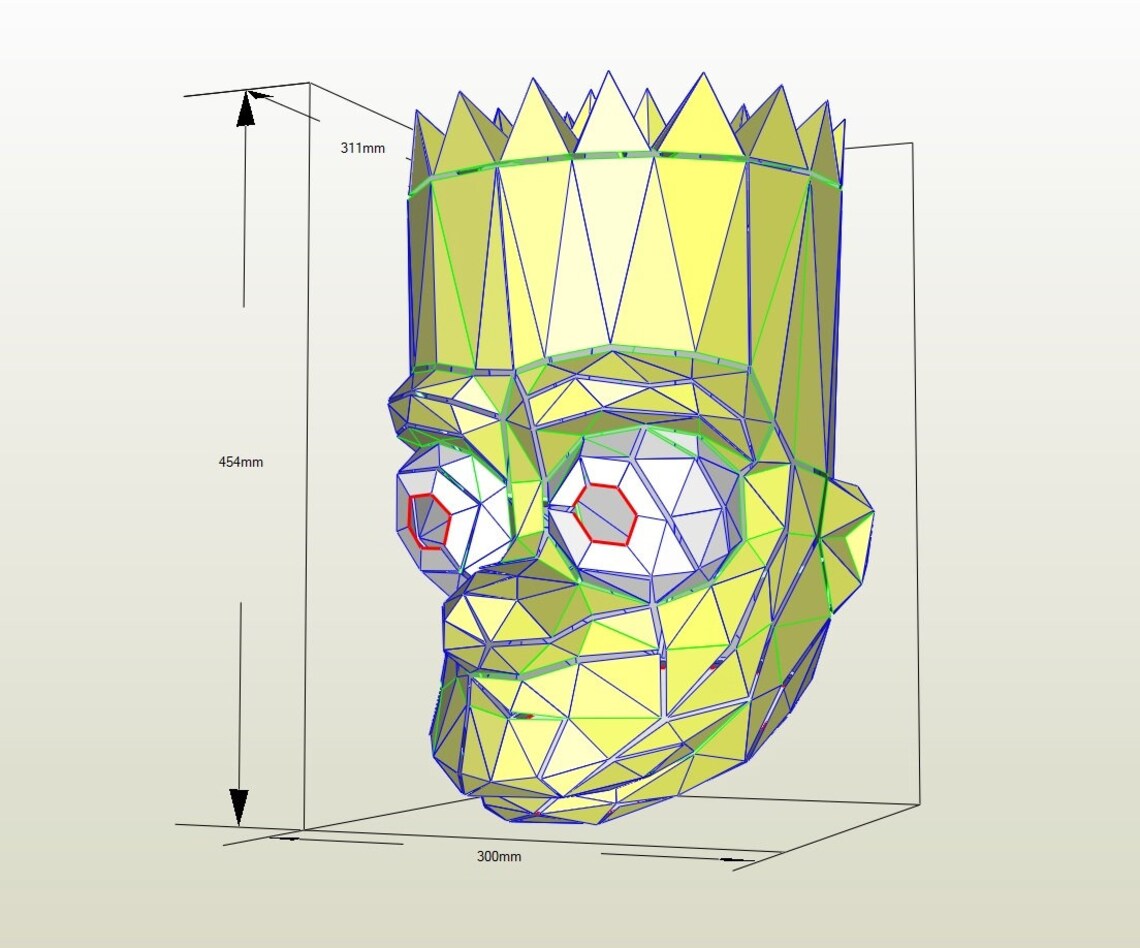 Bart Simpson Papercraft Mask: Low Poly Template (PDF, DXF) - Etsy