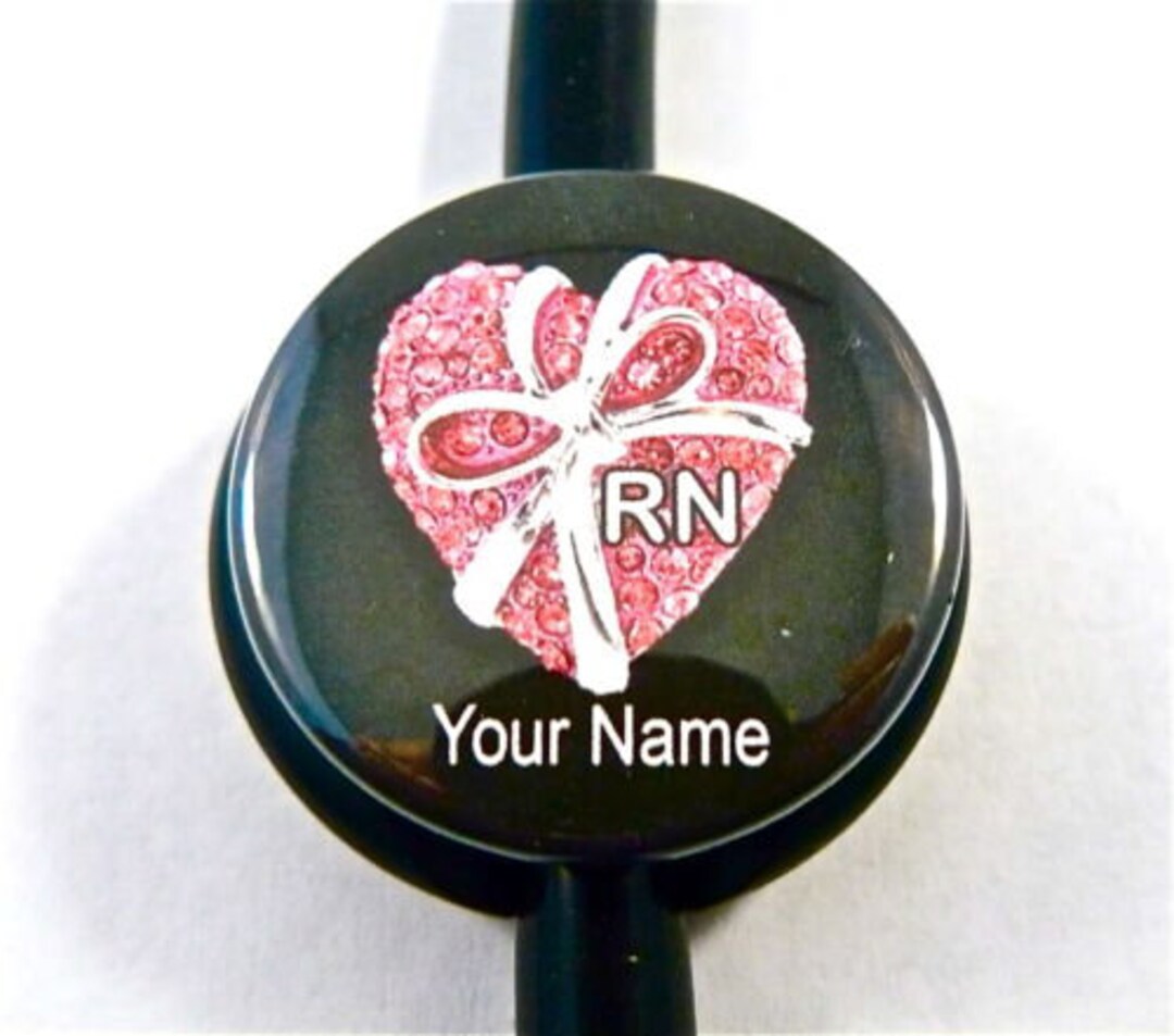 Id Stethoscope Name Tag Awareness Ribbon Pink Sparkly Heart RN ER Icu ...