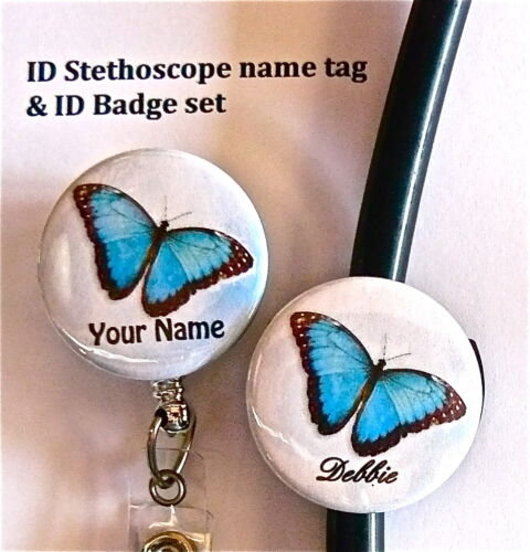 Butterfly ID Stethoscope Name Tag Reel Badge Set Nurse RN Doctor ...