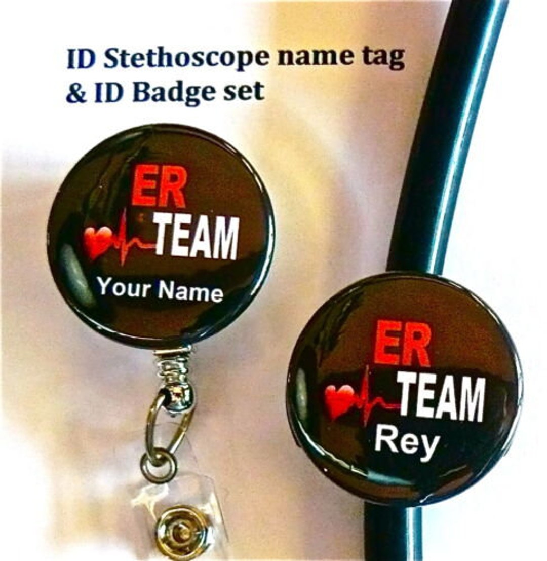 ER Team ID Stethoscope Name Tag Reel Badge Set Nurse RN Doctor ...