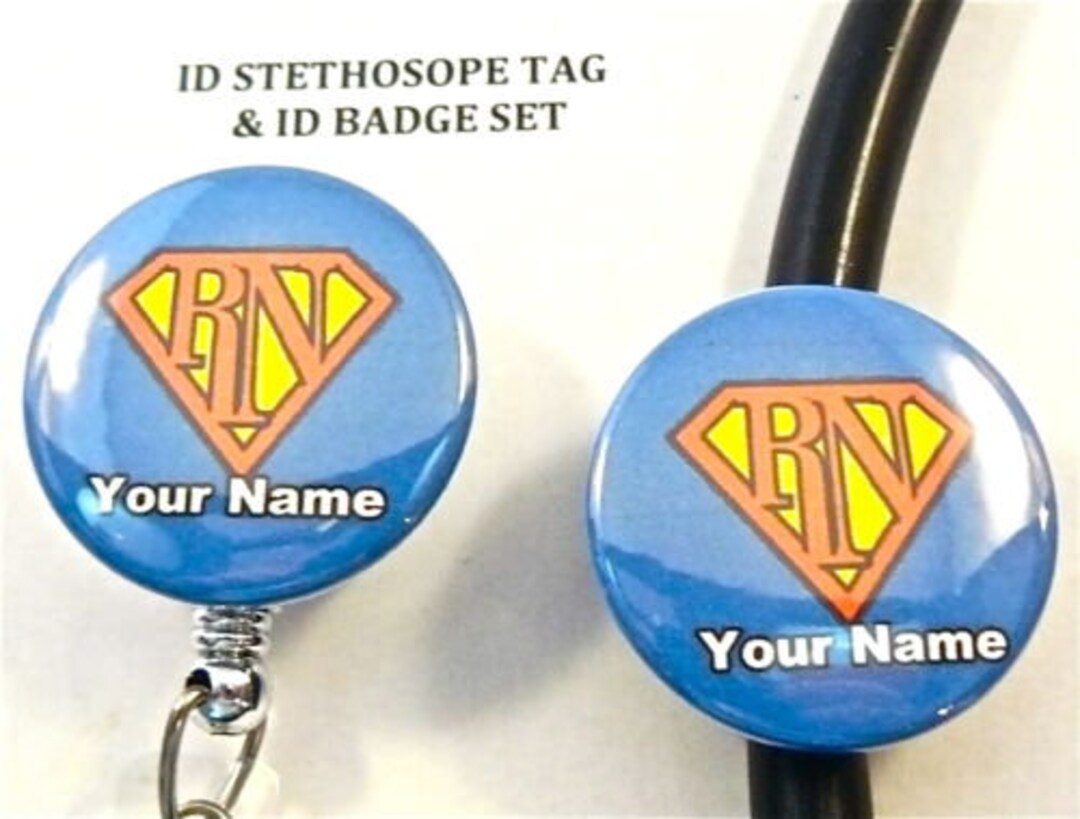 Super RN ID Stethoscope Name Tag Reel Badge Set Nurse RN - Etsy