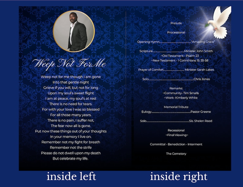 Blue Royalty | Customizable Digital Funeral Obituary Template | Blue ...