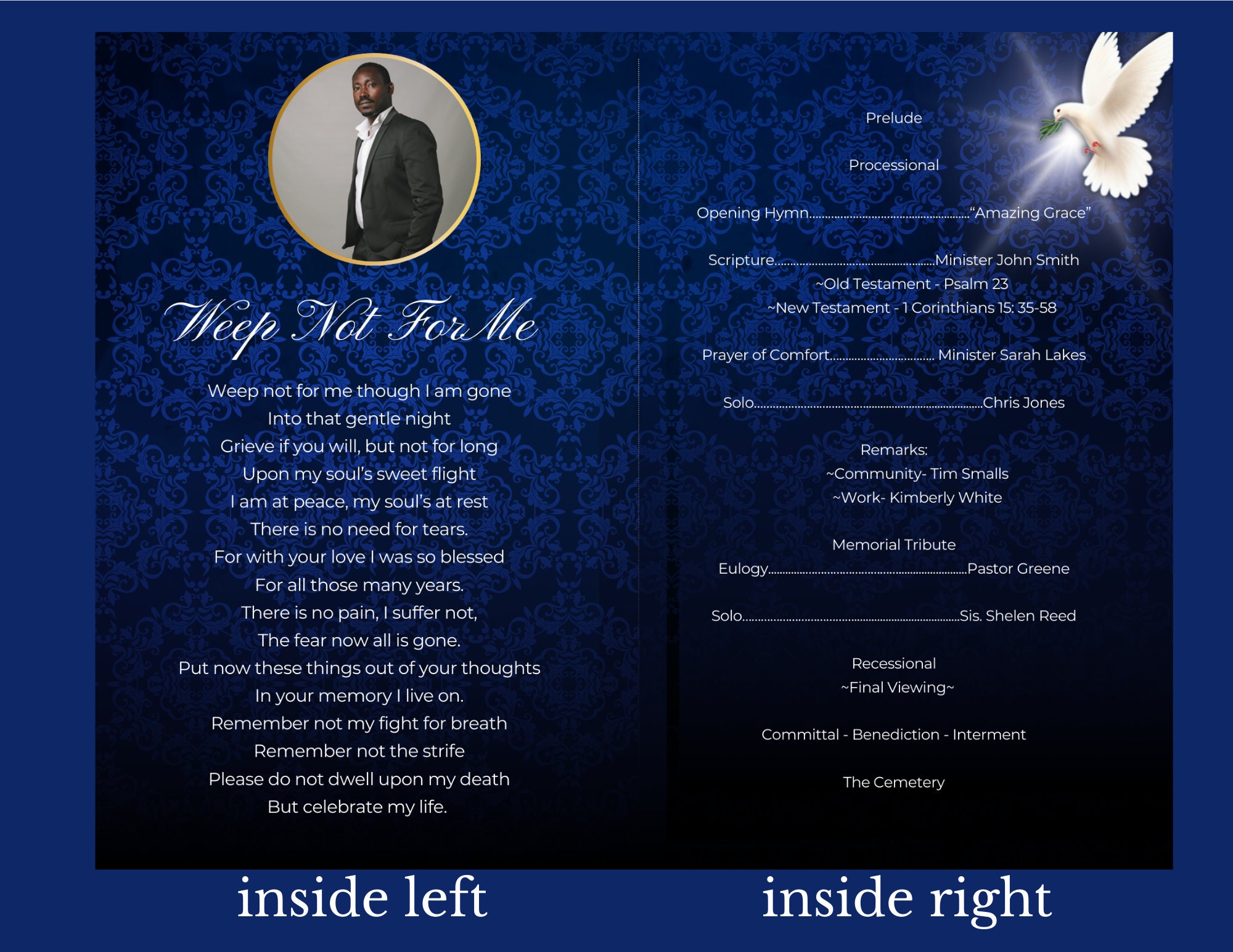 Blue Royalty | Customizable Digital Funeral Obituary Template | Blue ...