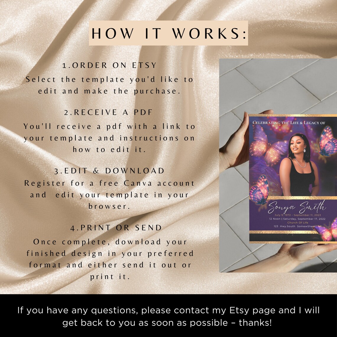 Elegant Butterfly Funeral Obituary Template | Customizable 8-page ...