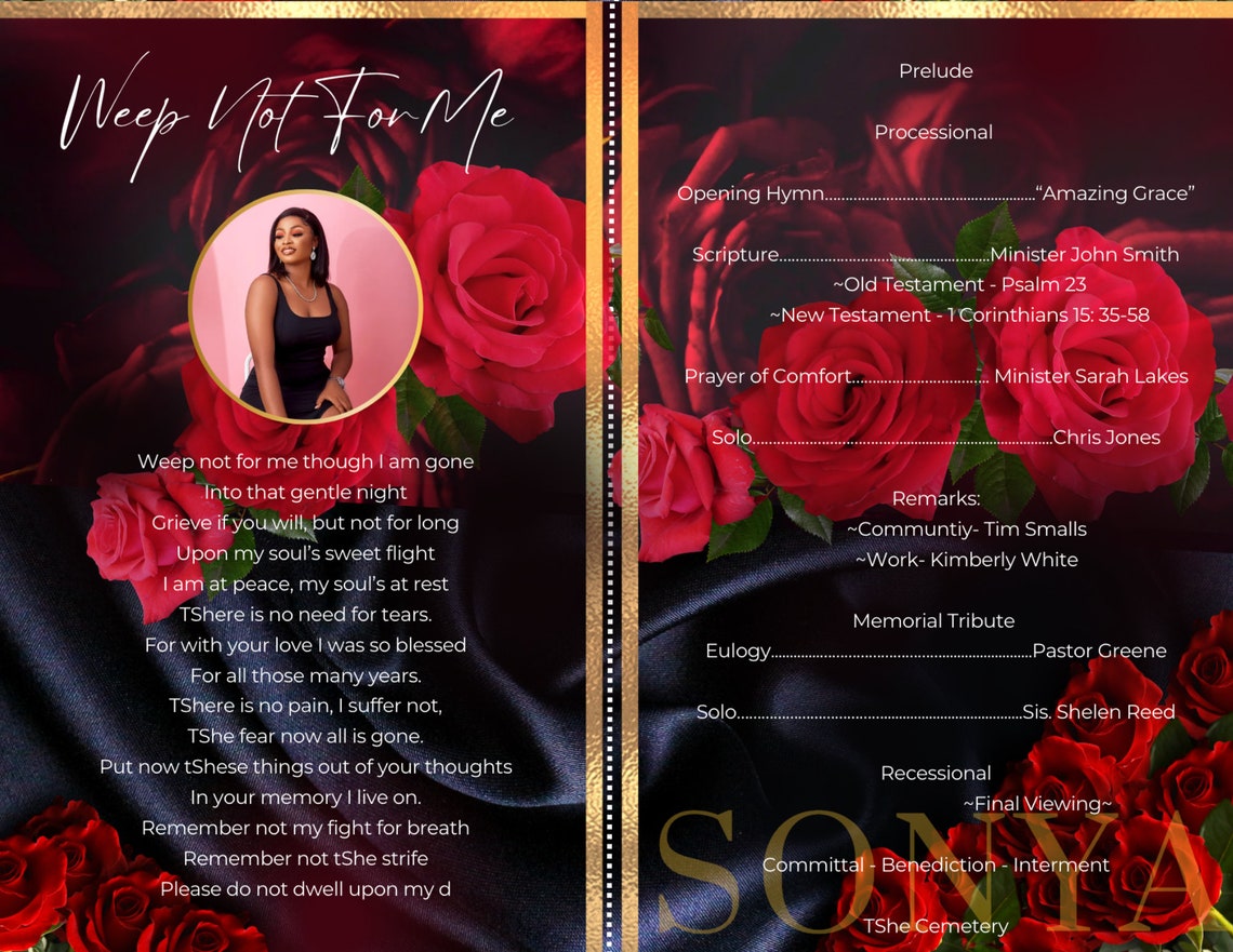 A Rose in the Garden Memorial Funeral Obituary Instant Access - Etsy