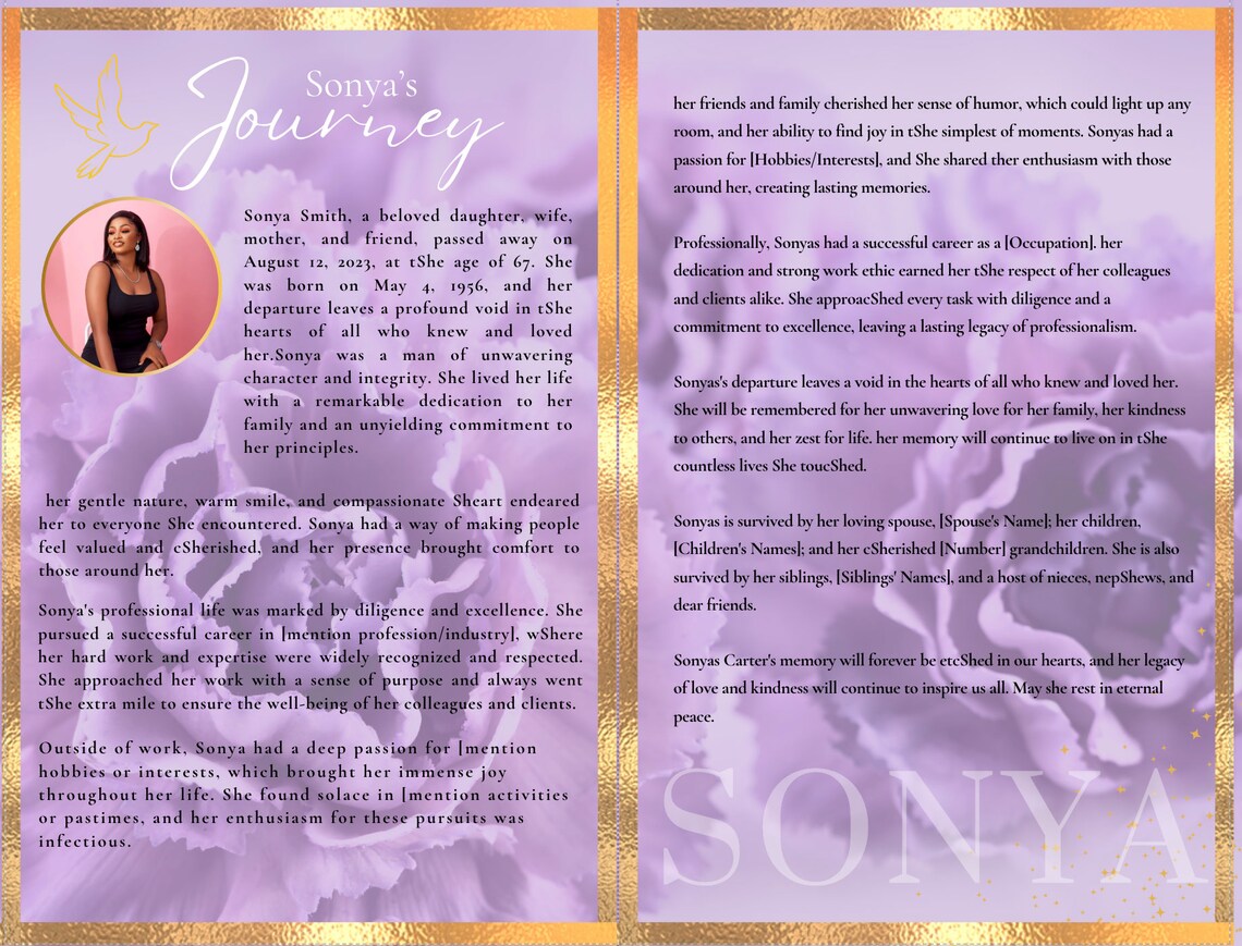 Create a Beautiful Tribute With Our Customizable Purple Floral Funeral ...