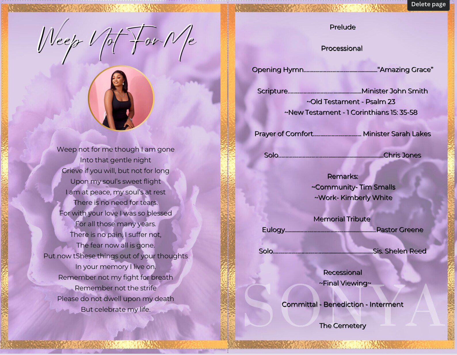Create a Beautiful Tribute With Our Customizable Purple Floral Funeral ...