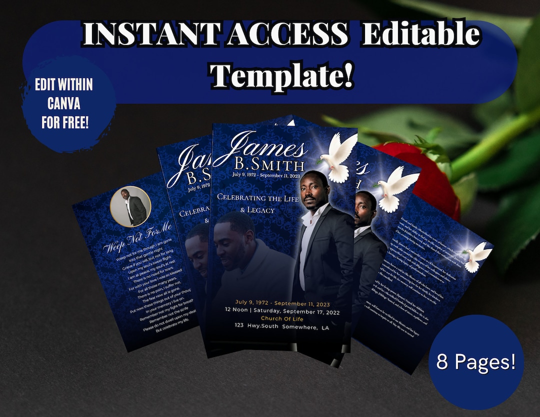 Blue Royalty | Customizable Digital Funeral Obituary Template | Blue ...