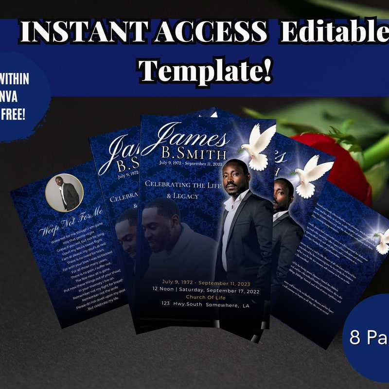 Blue Funeral Template - Etsy