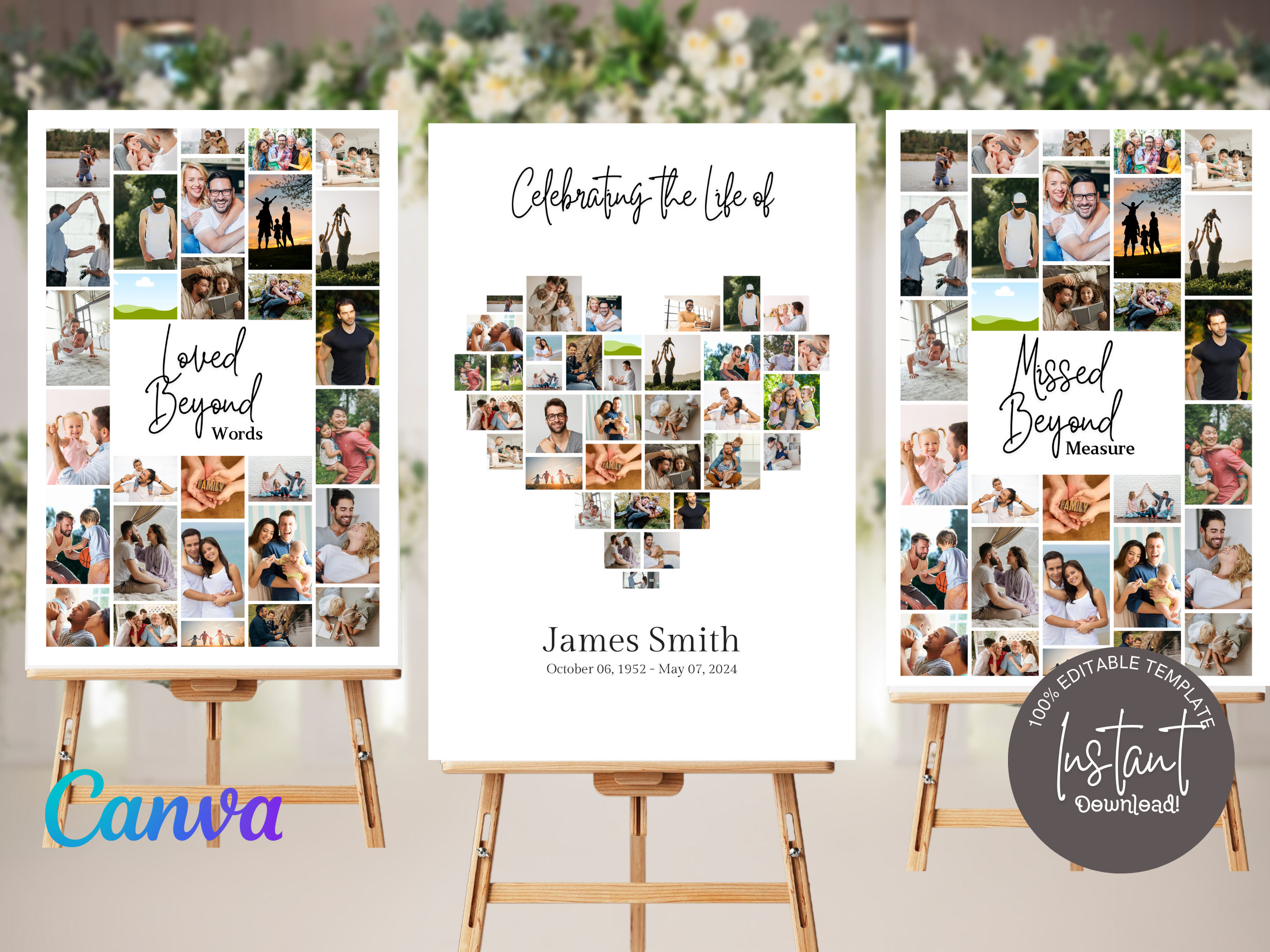 Celebration of Life Poster Template | Funeral Heart Collage | Memorial ...