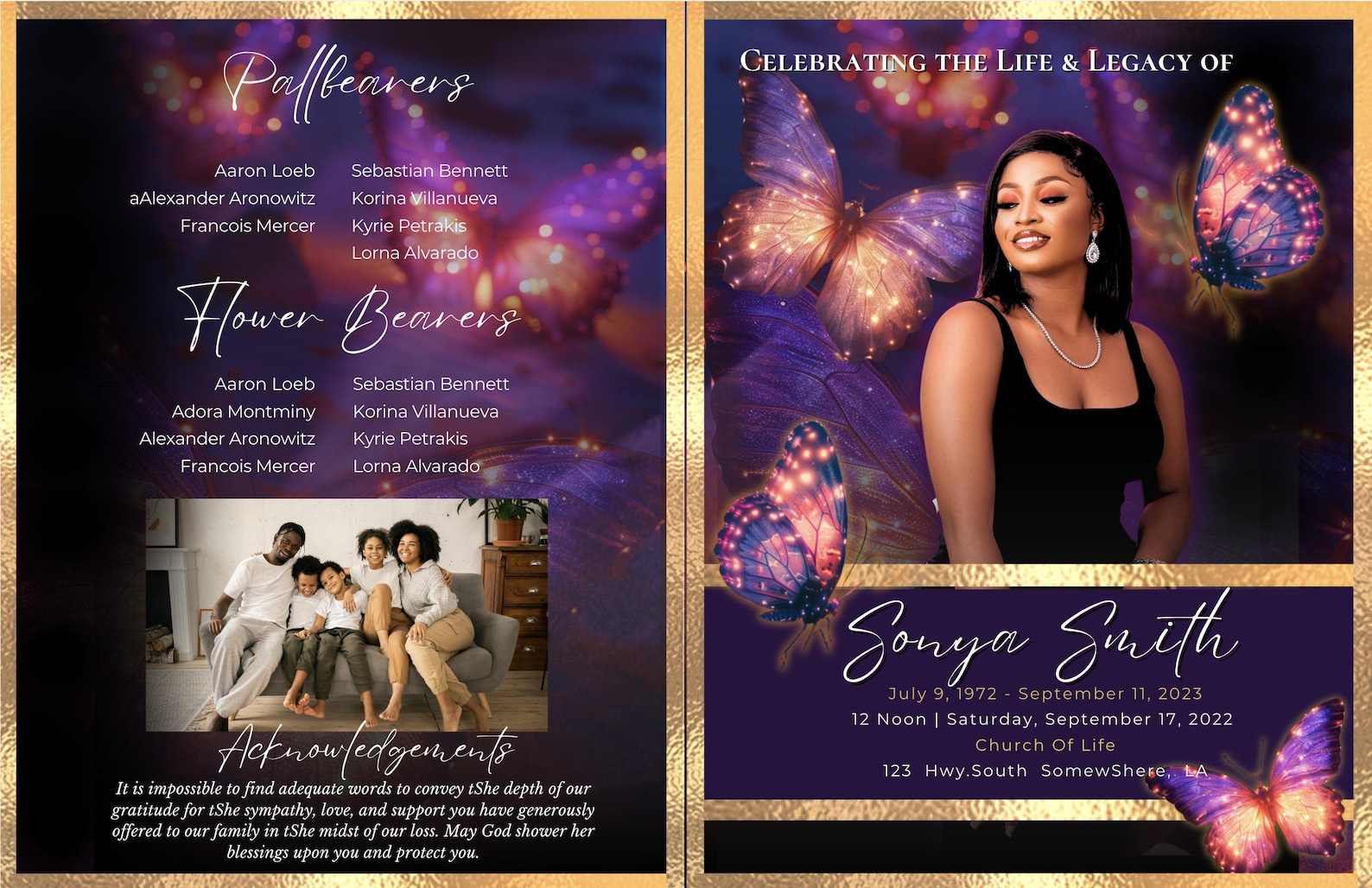 Elegant Butterfly Funeral Obituary Template | Customizable 8-page ...