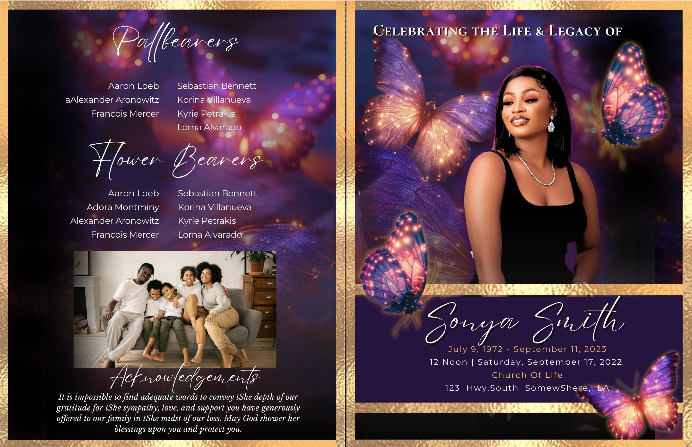 Elegant Butterfly Funeral Obituary Template | Customizable 8-page ...