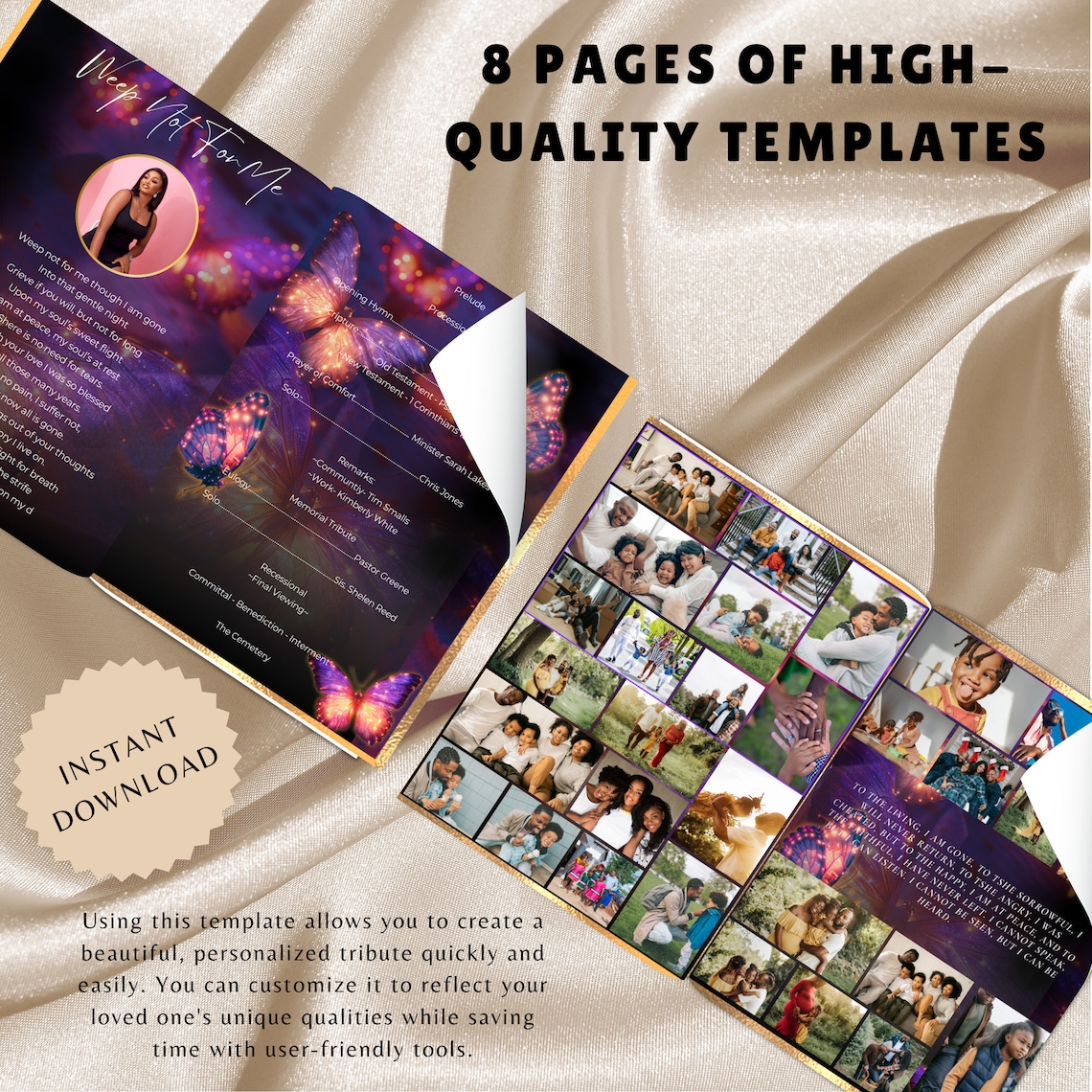 Elegant Butterfly Funeral Obituary Template | Customizable 8-page ...