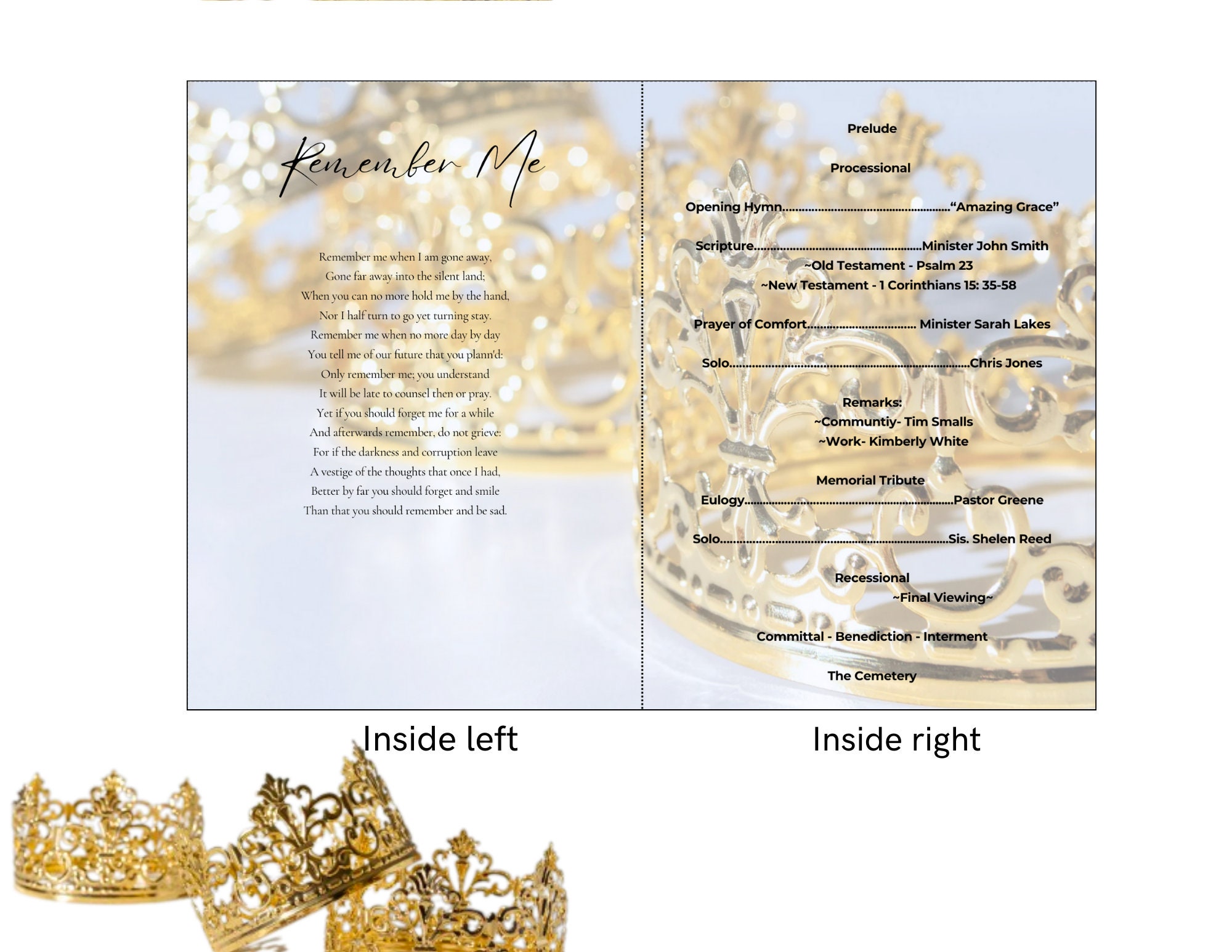 Elegant Crowns Funeral Memorial Obituary Template - Create a Lasting ...