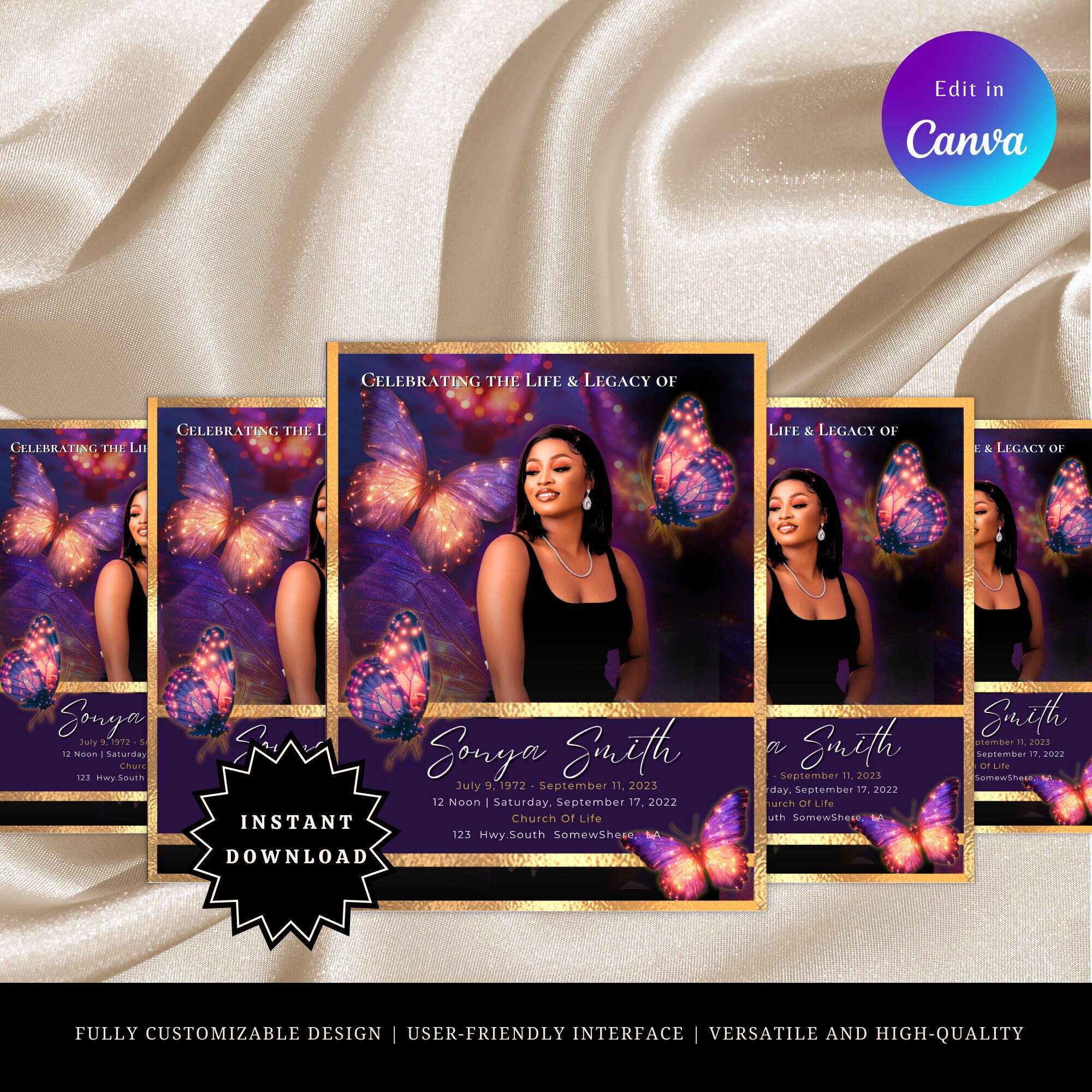 Elegant Butterfly Funeral Obituary Template | Customizable 8-page ...
