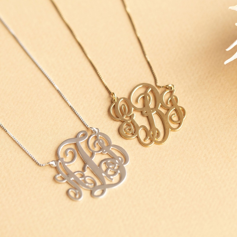 Gold Monogram Necklace - Etsy