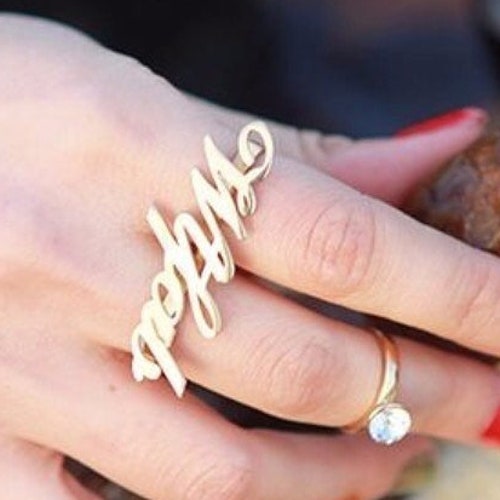 Two Finger Ring Personalized Ring Two Name Ring Double - Etsy