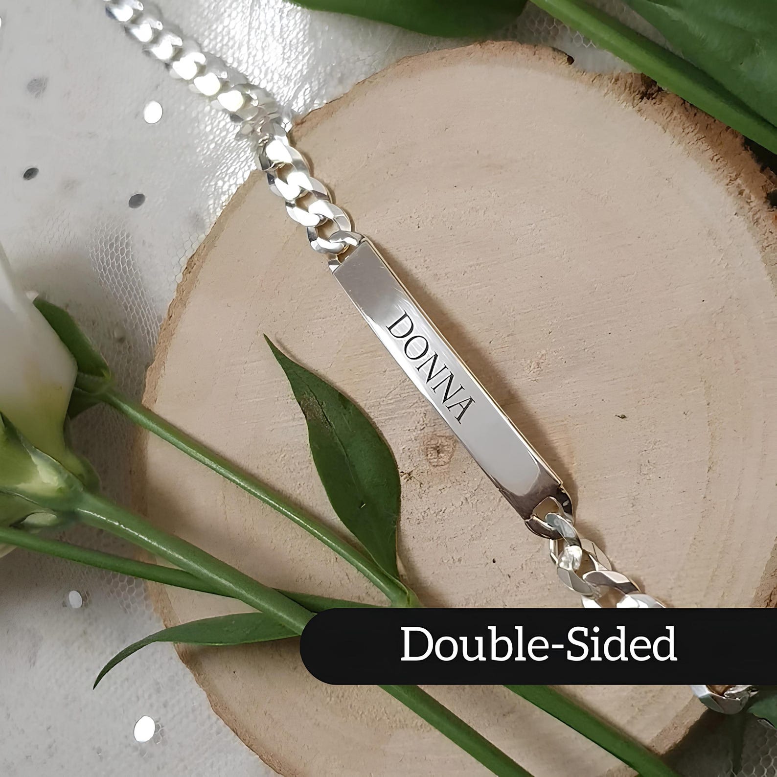 Unisex Custom ID Bracelet - Personalized Double-sided Bar Name Bracelet ...