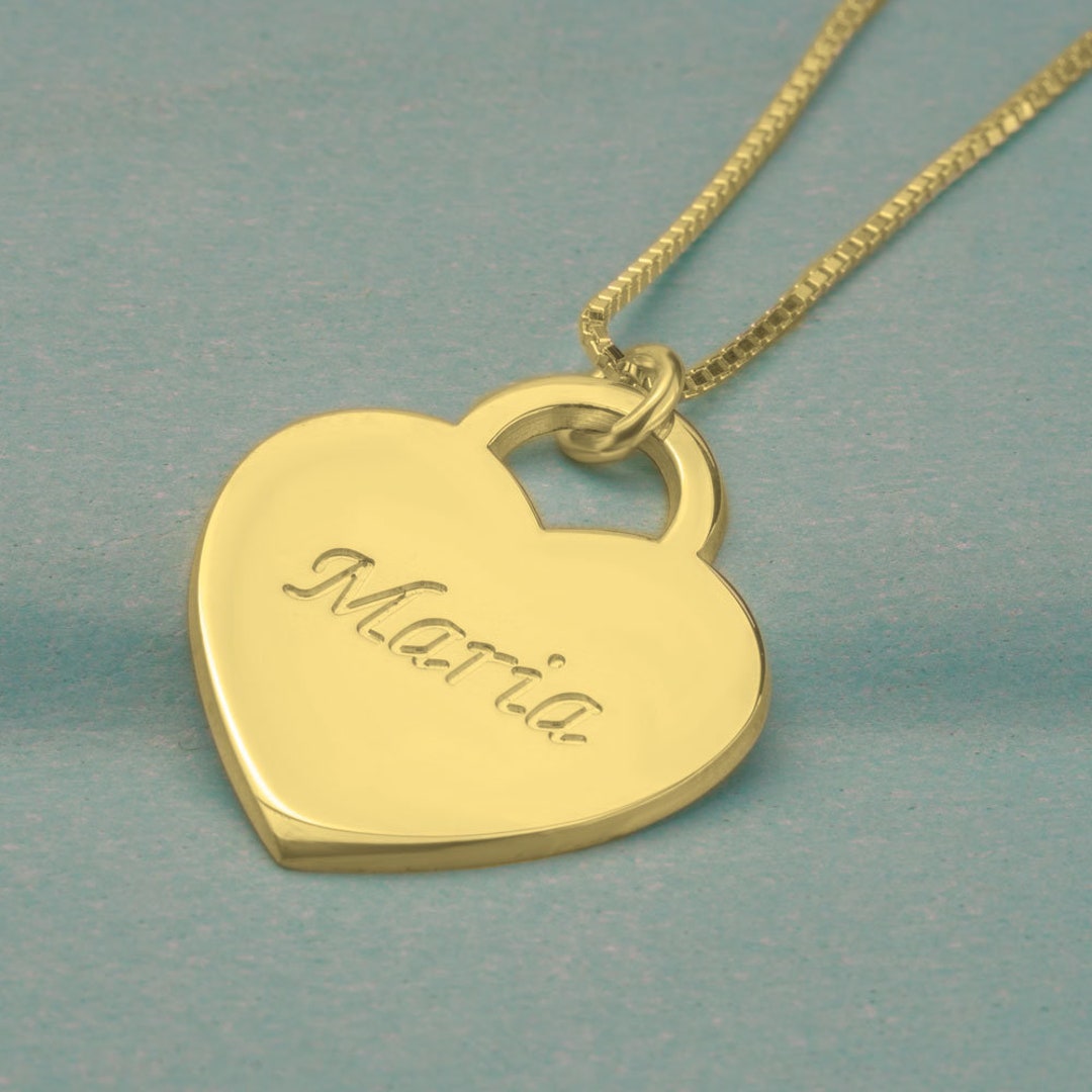 Personalized Heart Necklace Silver Engraved Heart Pendant - Etsy