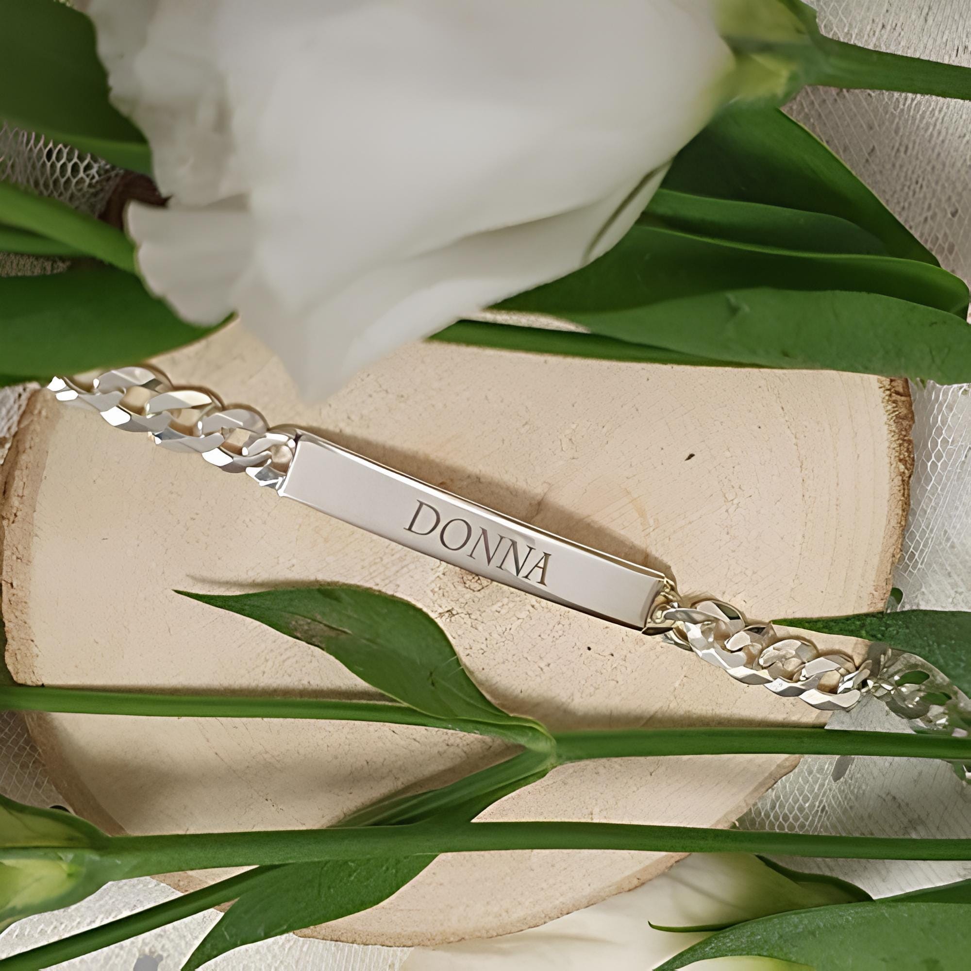Unisex Custom ID Bracelet - Personalized Double-sided Bar Name Bracelet ...