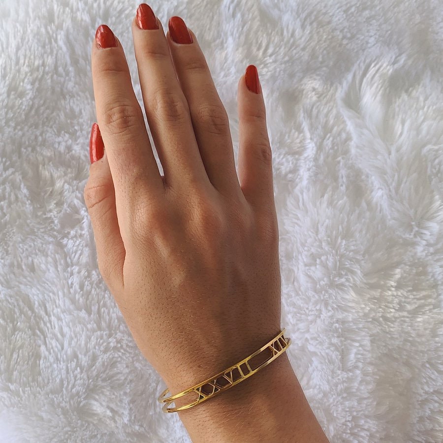 Roman Numeral Bangle - Custom Date Bangle - Silver / Gold / Rose Roman ...