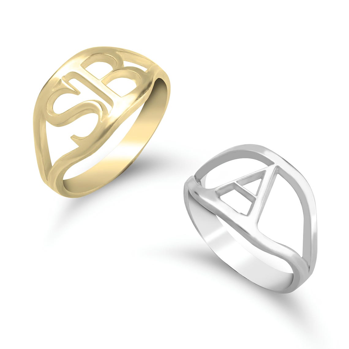 Custom Initial Ring, Engraved Gold & Silver Stacking Ring, Personalized ...