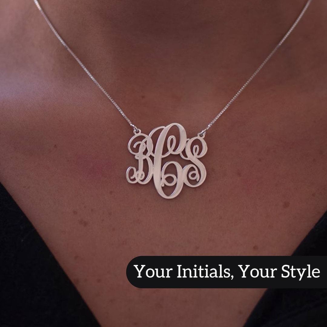 Personalized 3 Initials Monogram Necklace - Gold and Sterling Silver ...