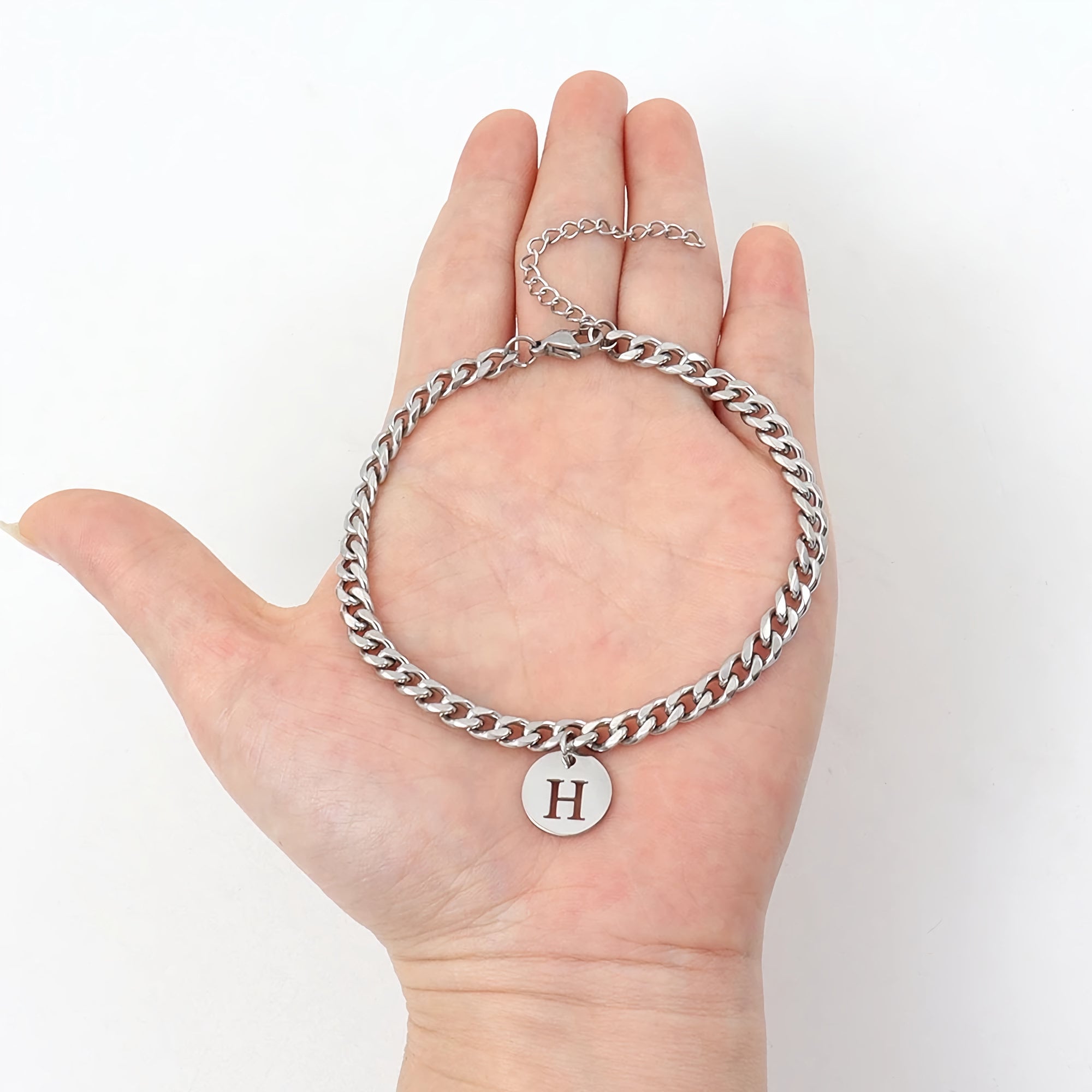 Silver Curb Bracelet With Initial: Personalized Bracelet for Men ...