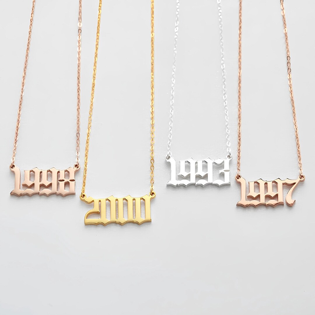 Custom Birth Year Necklace, Gothic Font, Personalized Date Necklace for ...