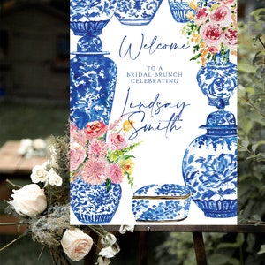 Blue Chinoiserie Welcome Sign, Shower Welcome Sign, Birthday Welcome ...