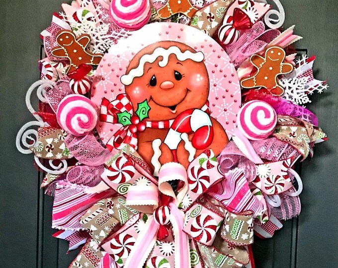 Sparkling Fun Whimsical Gingerbread Man Christmas Wreath., Gingerbread ...