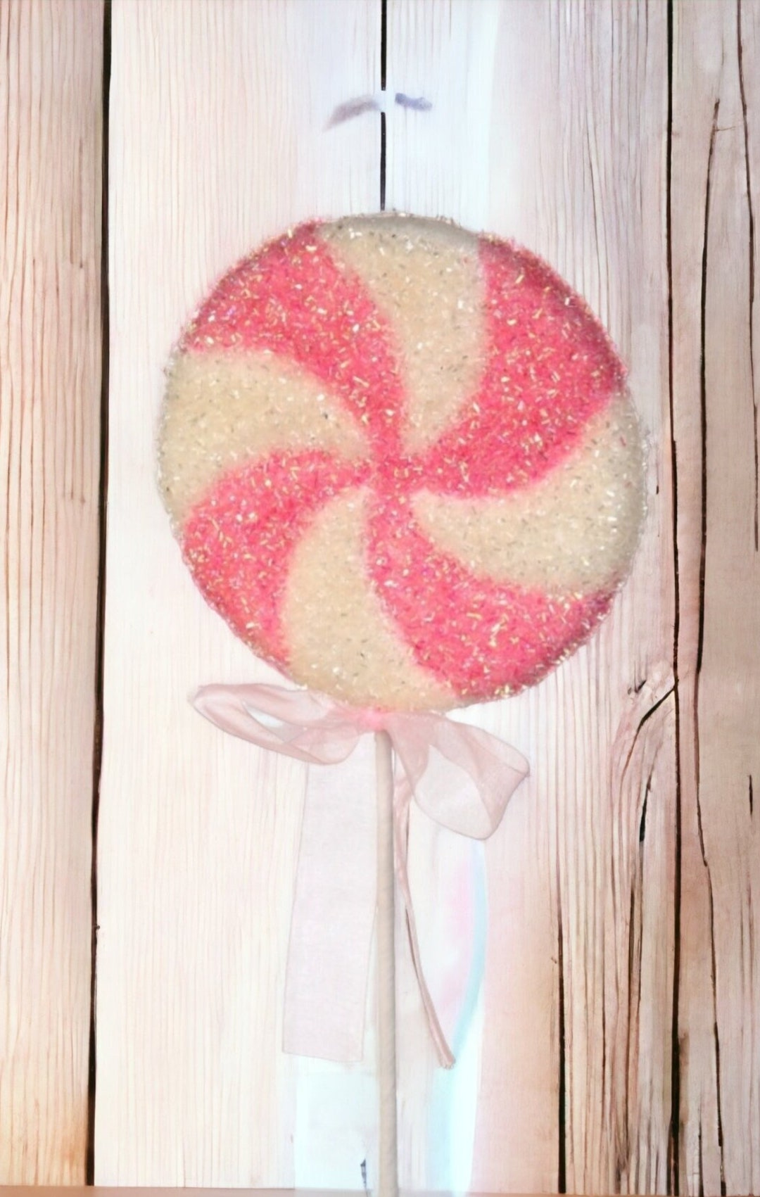 22" Sparkle Peppermint Lollipop Disc With Bow - Etsy
