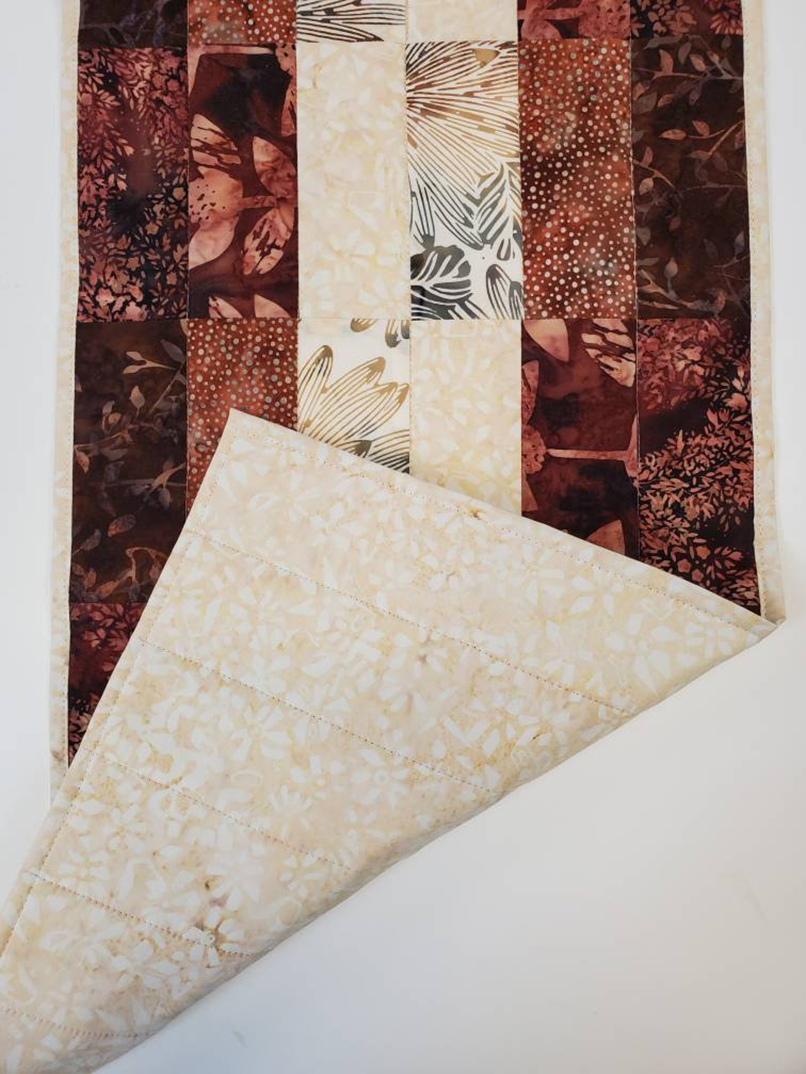 Fall Color Modern Quilted Batik Table Runner Burgundy and - Etsy