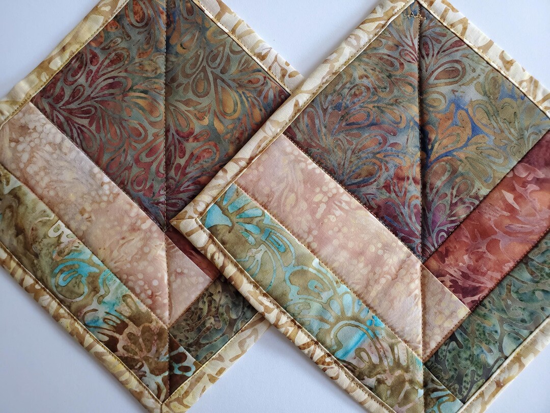 Hot Pads Set of 2, Unique Batik Fabrics, Functional Fiber Art Accent ...