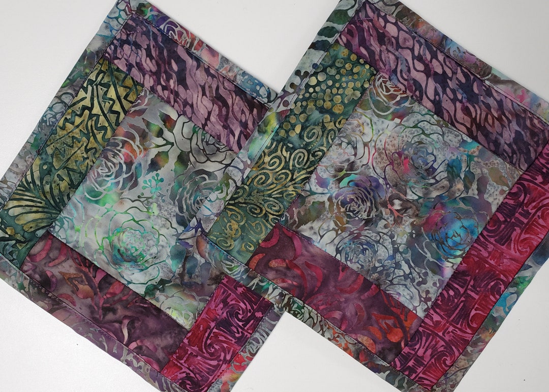 Hot Pads Set of 2, Unique Batik Fabrics, Functional Fiber Art Accent ...
