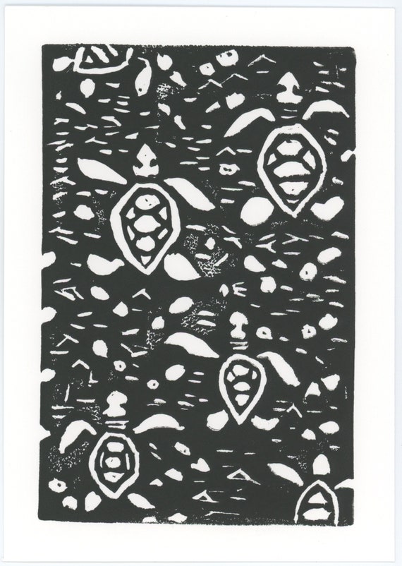Baby Turtle Linoleum Block Print Hawaii Wall Decor Tropical - Etsy
