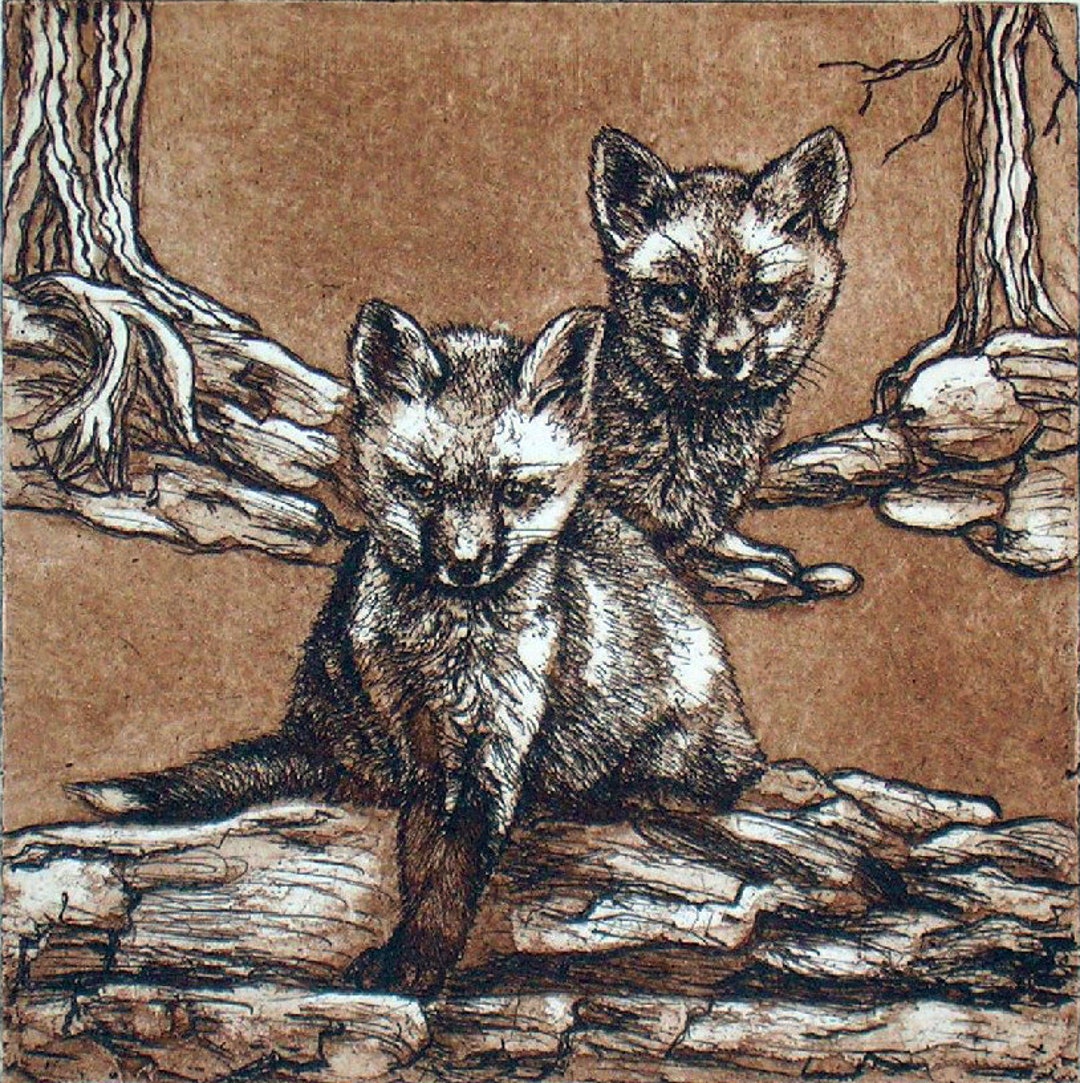 Fox Kits Art Fox Print Limited Edition Signed Hand Printed Intaglio ...
