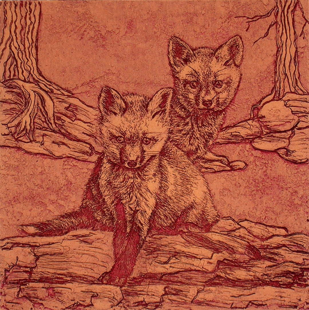 Red Foxes Art Fox Print Limited Edition Signed Hand Printed Intaglio ...
