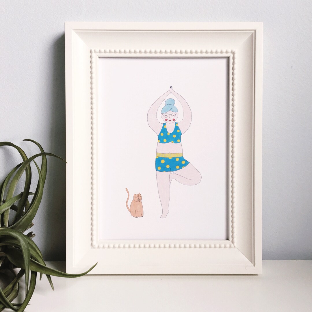 Yoga Art Print Fun Yoga Illustration Cat Lady Yoga Studio Art Quirky ...