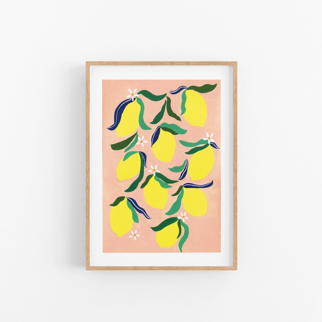 Lemon Art Print Illustration Simple Lemon Wall Decor Colorful Fruit Art ...