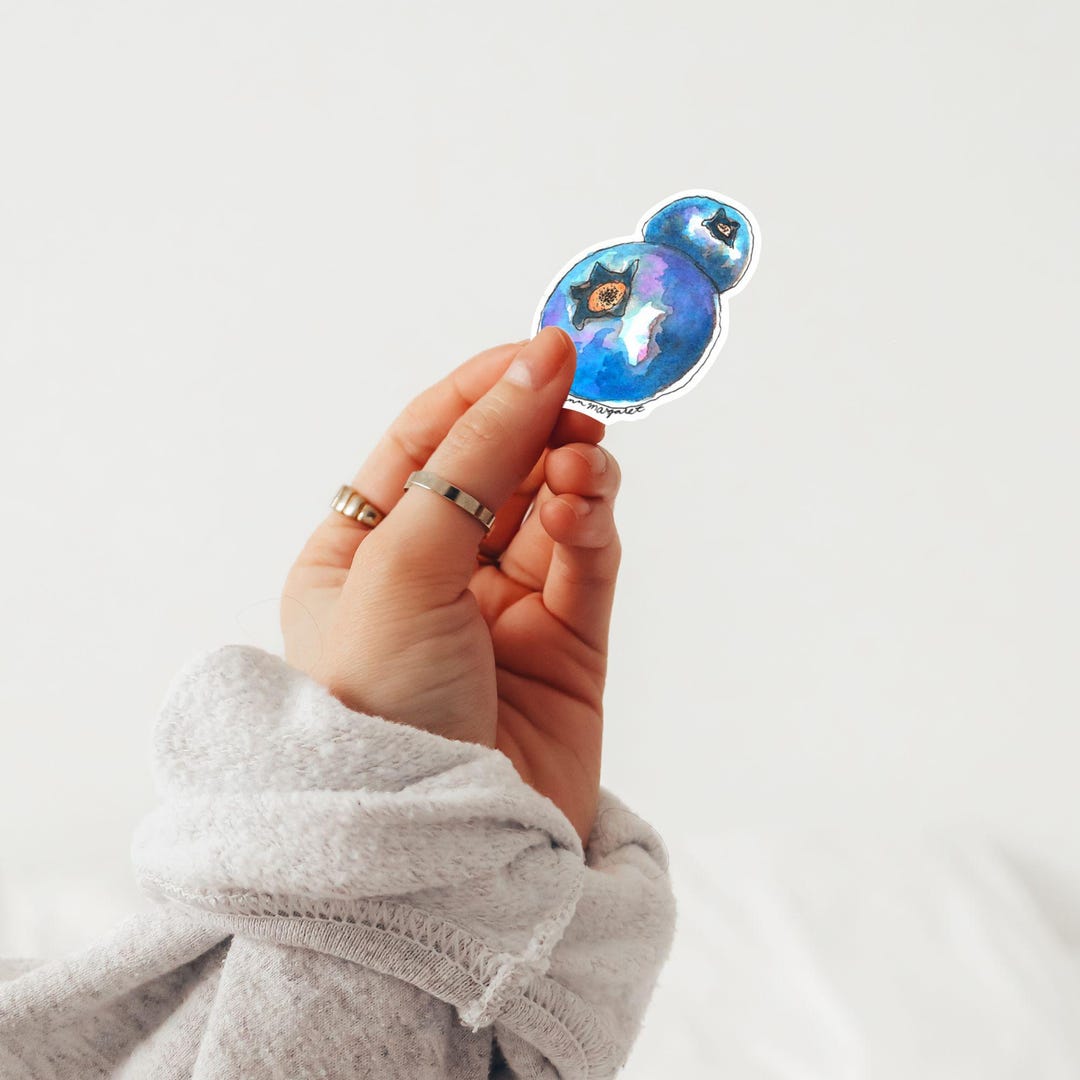 Cute Blueberry Sticker, Watercolor Handmade Vinyl Sticker, Water Bottle ...