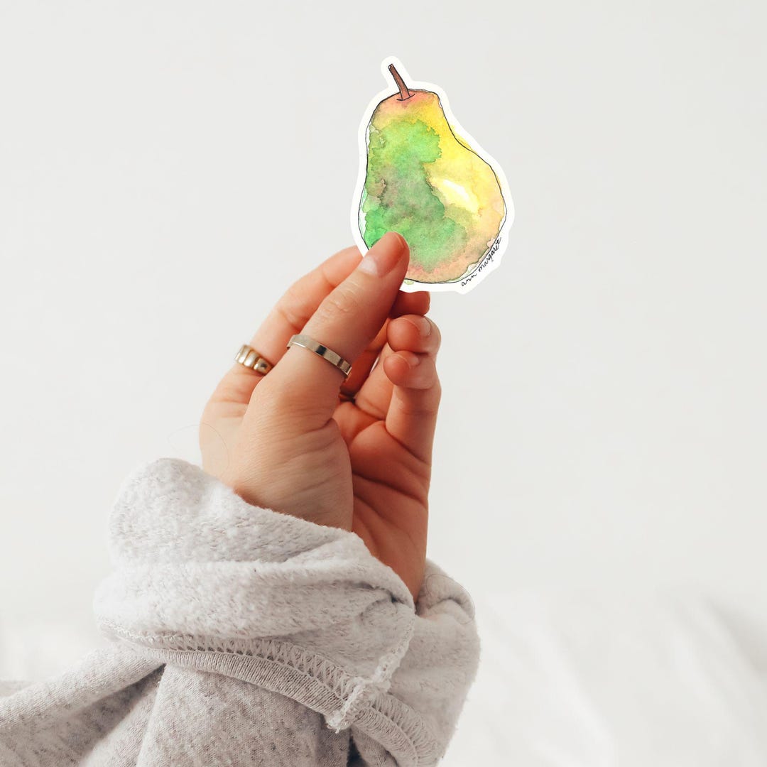 Cute Pear Fruit Sticker, Watercolor Handmade Vinyl Sticker, Water ...