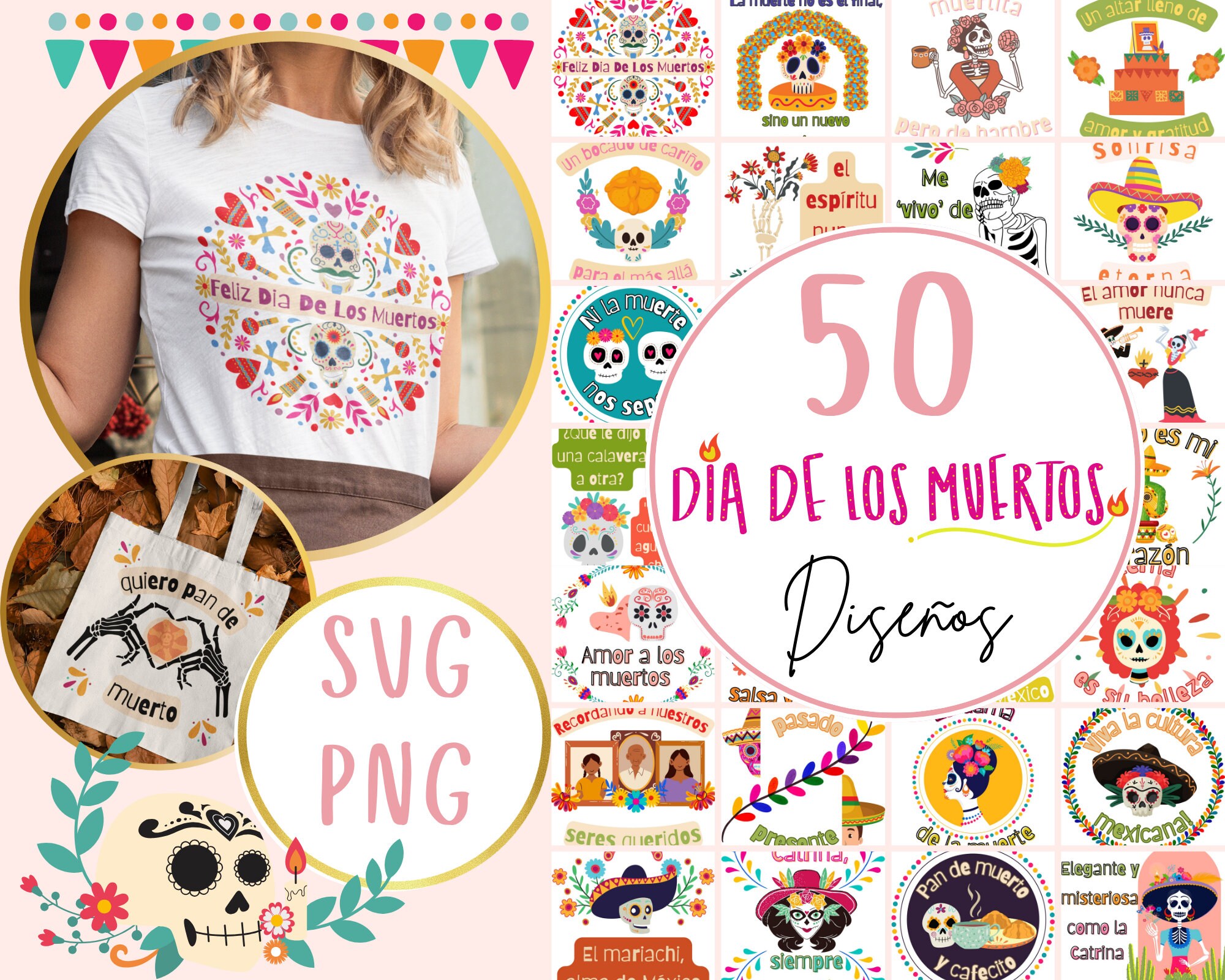 Dia De Los Muertos Paquete SVG PNG Bundle Day of the Dead Dia De Los ...