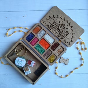 Wood Bead Organizer Box With Wooden Lid Beadwork Accessory Jewelry ...
