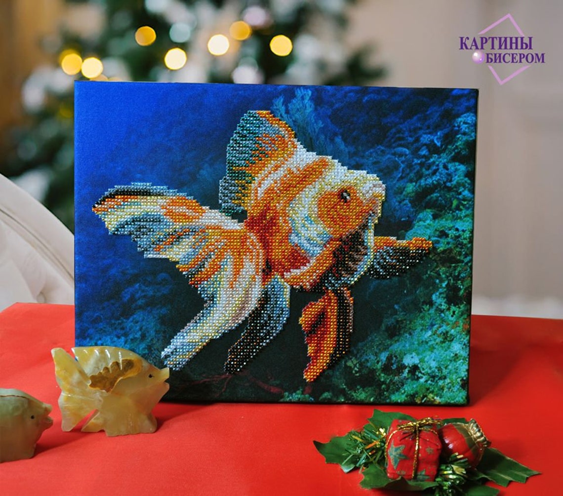 Bead Embroidery Kit Gold Fish Ocean Embroidery Fish - Etsy